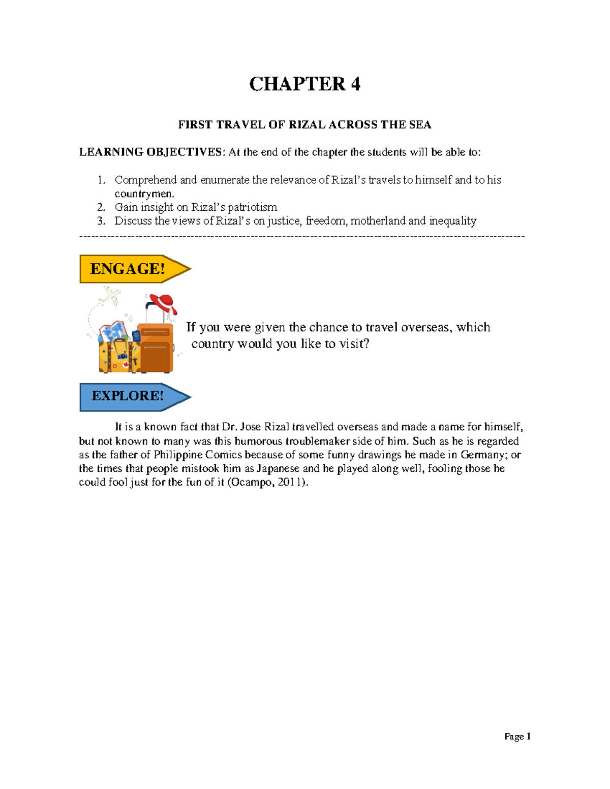 PI 21 Chapter 4 - summary - CHAPTER 4 FIRST TRAVEL OF RIZAL ACROSS THE ...