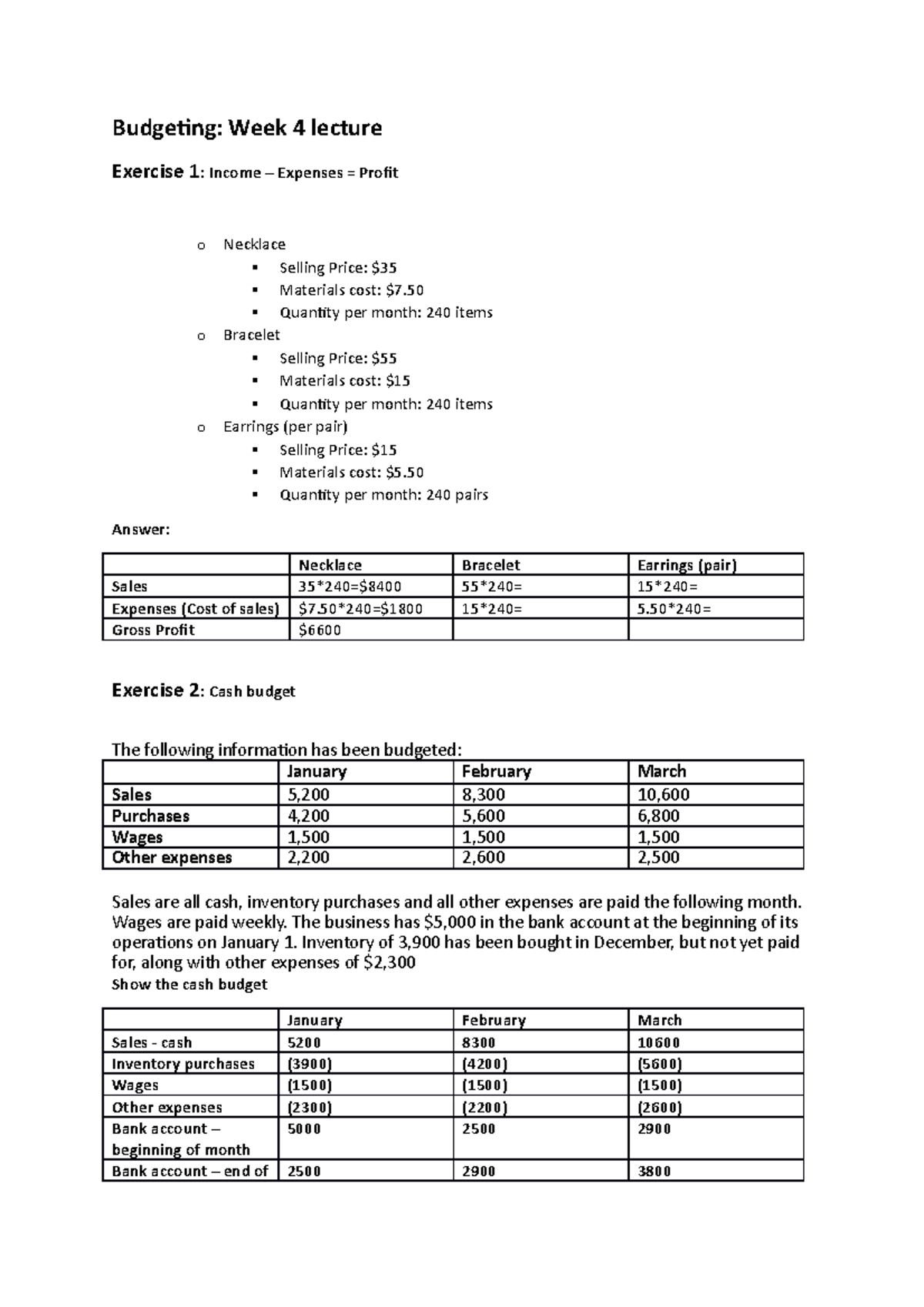 Week4 exercise - Workshop worksheet 4 - Budgeting: Week 4 lecture ...