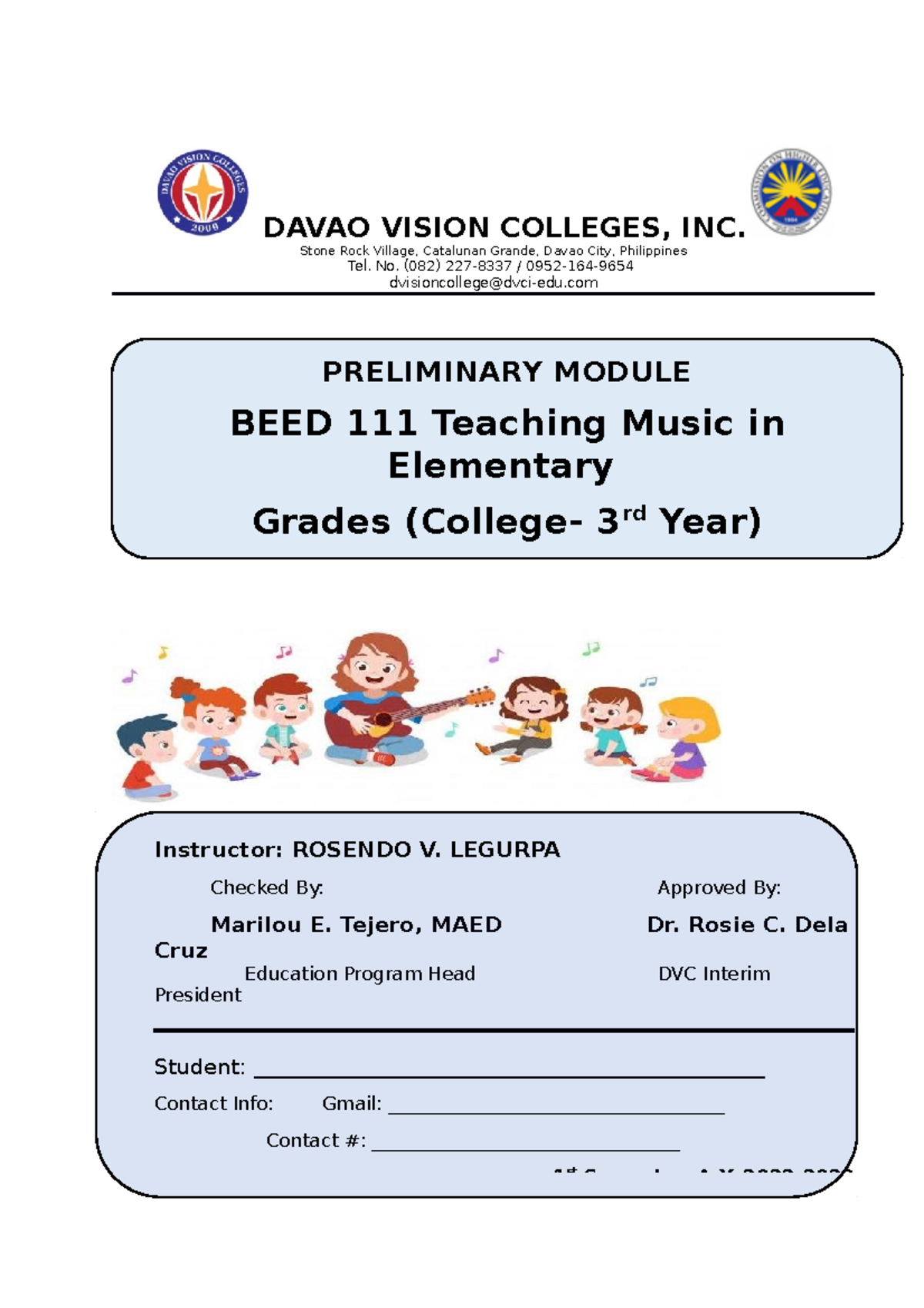 Teaching Music in Elementary Grade - DAVAO VISION COLLEGES, INC. Stone ...