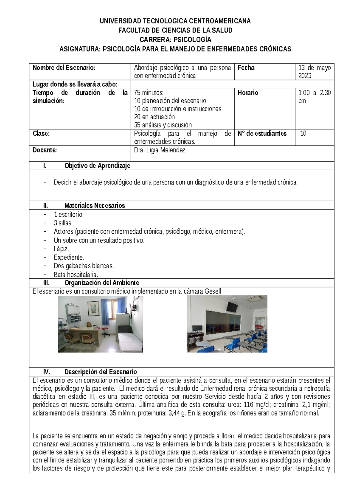 Escenario simulado psicología , Enfermedades Cronicas - UNIVERSIDAD ...