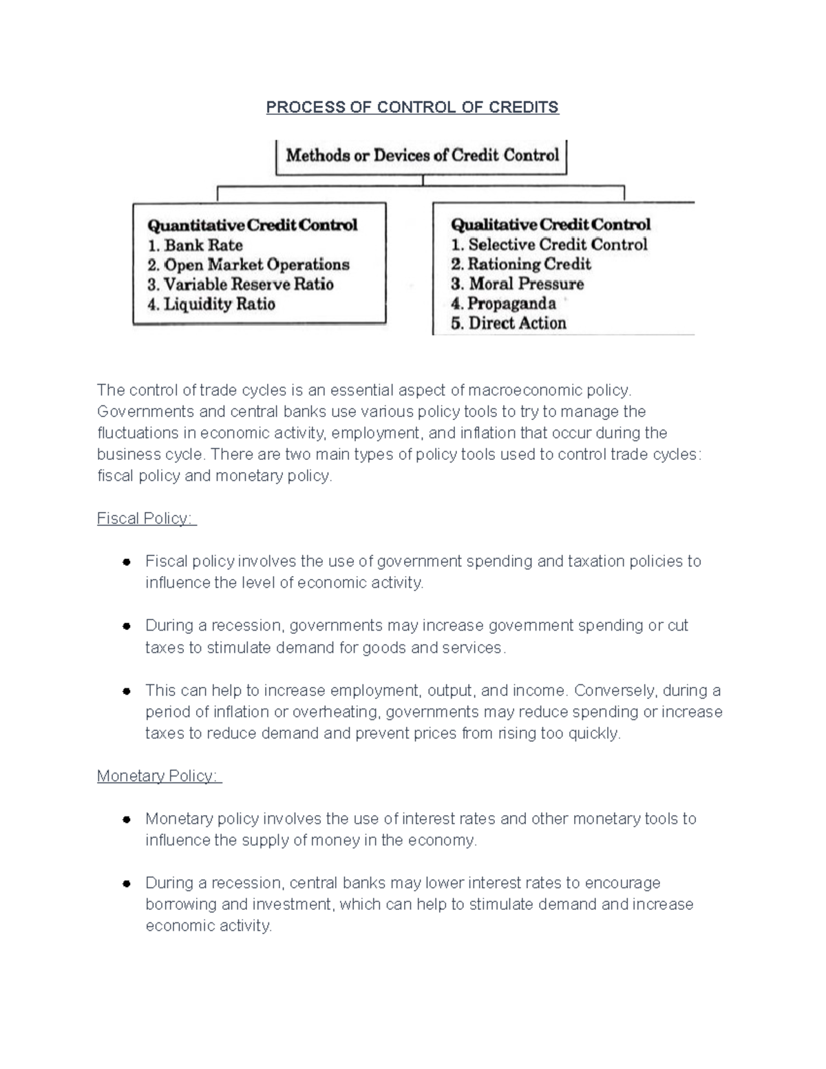 Process OF Control OF Credits - PROCESS OF CONTROL OF CREDITS The ...