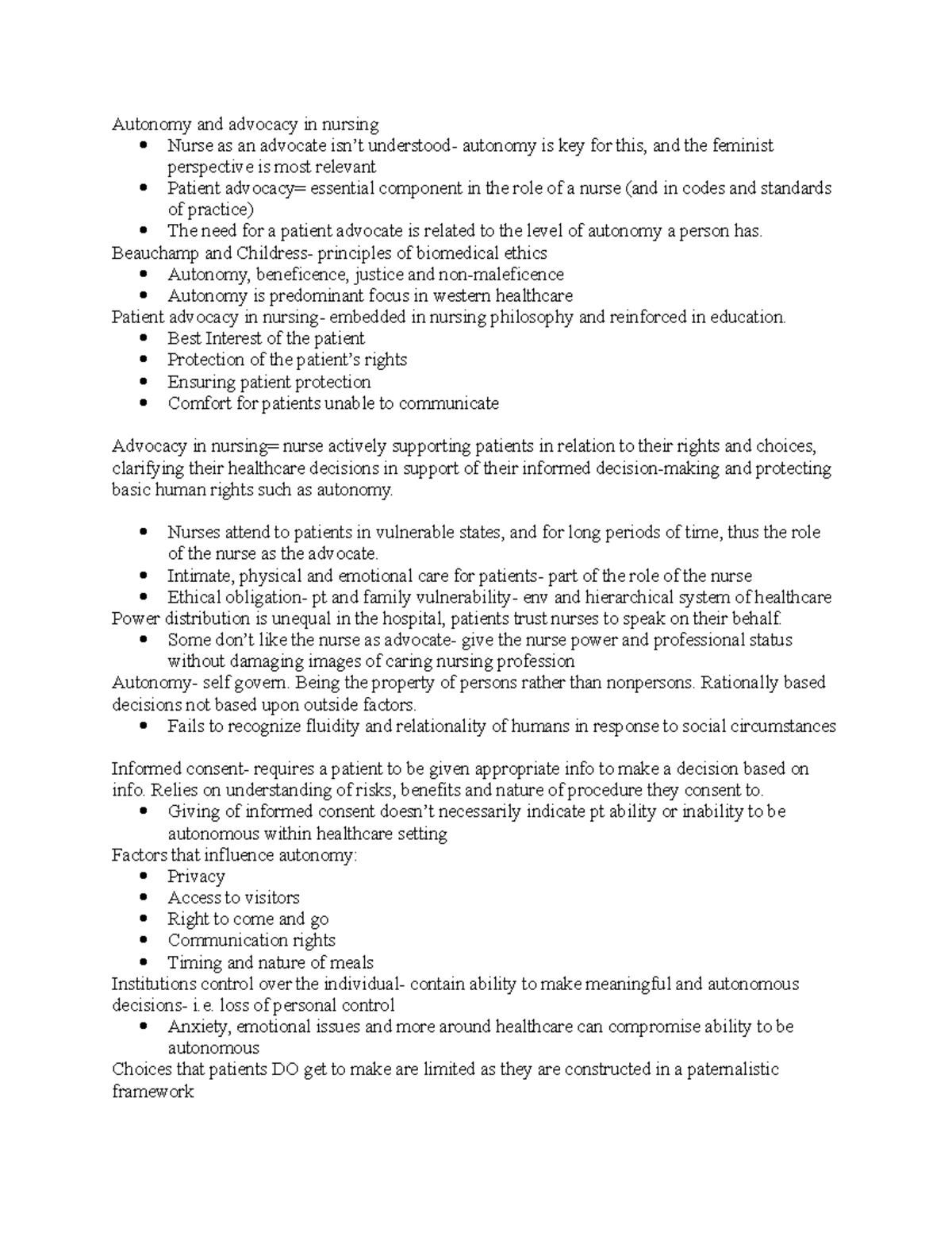 Autonomy and advocacy in nursing - Beauchamp and Childress- principles ...