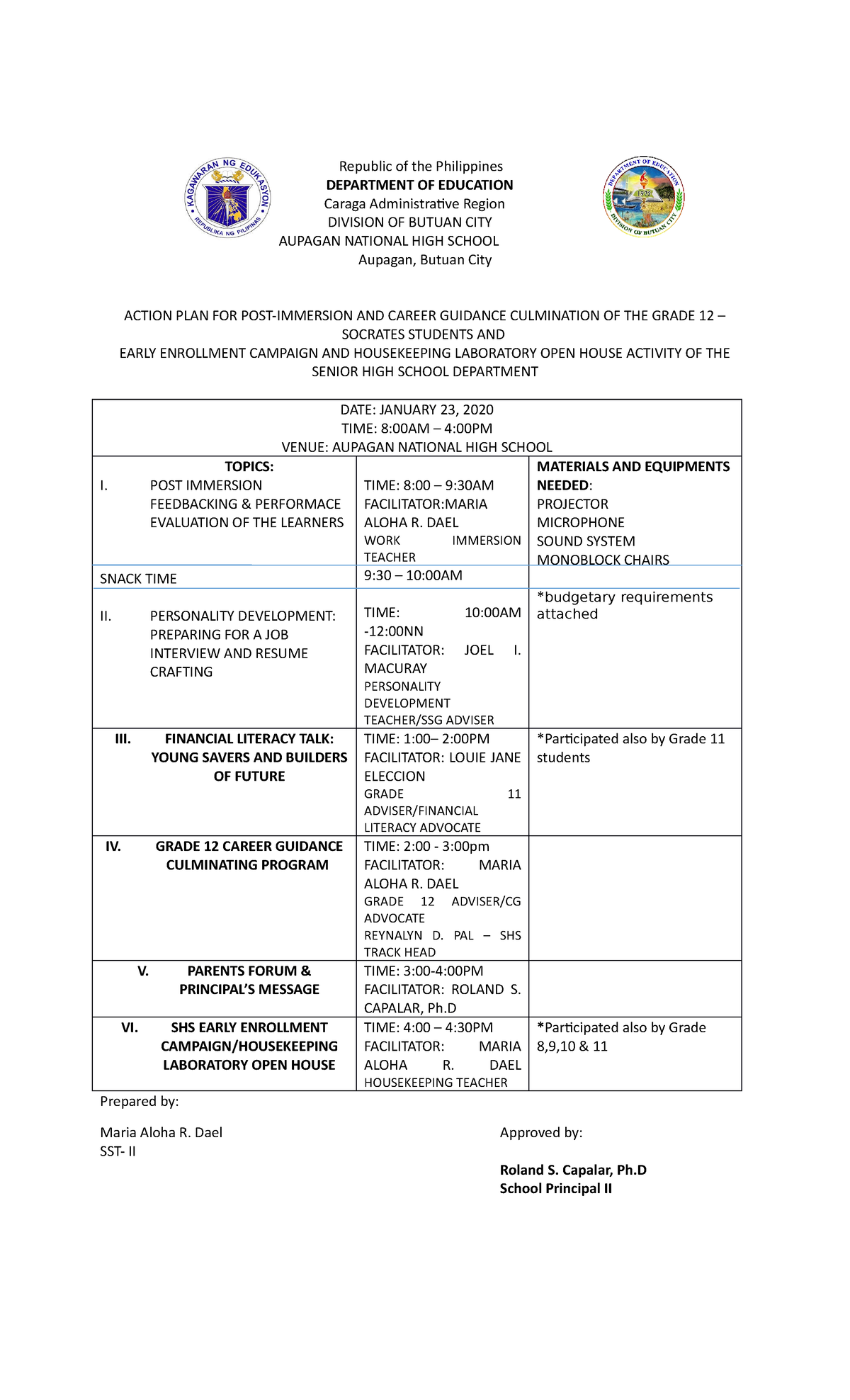 POST Immersion AND CG Culmination - Republic of the Philippines ...
