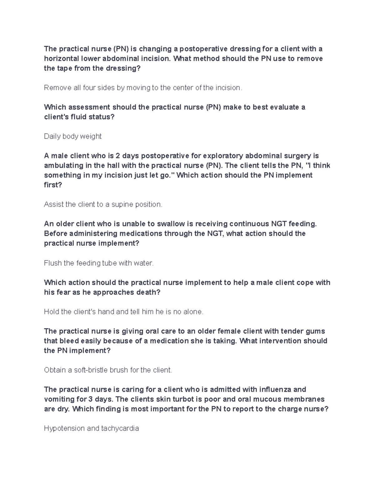 Fundamentals HESI II Practice - The practical nurse (PN) is changing a ...