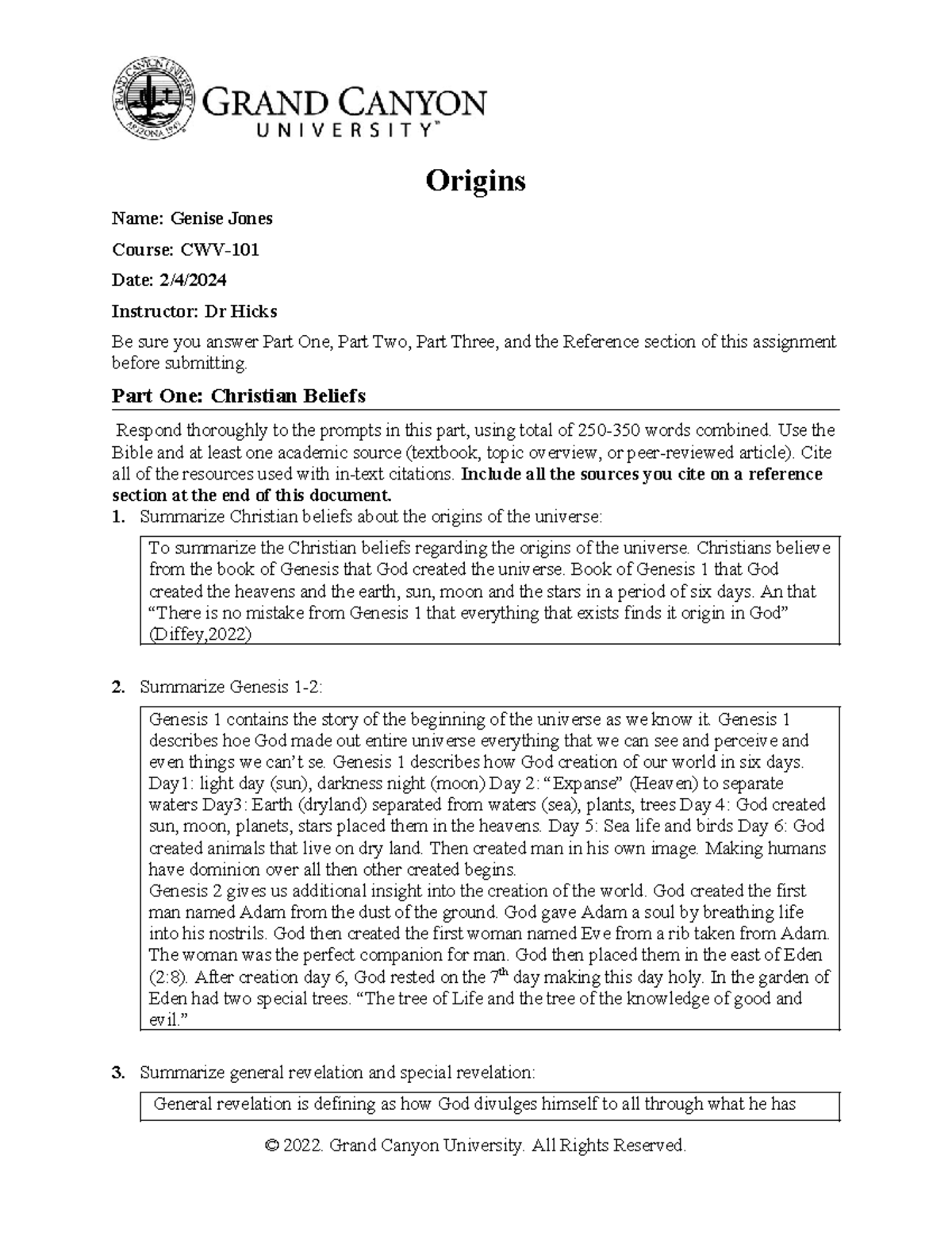 CWV 101 301 RS T2Origins - Origins Name: Genise Jones Course: CWV- Date ...