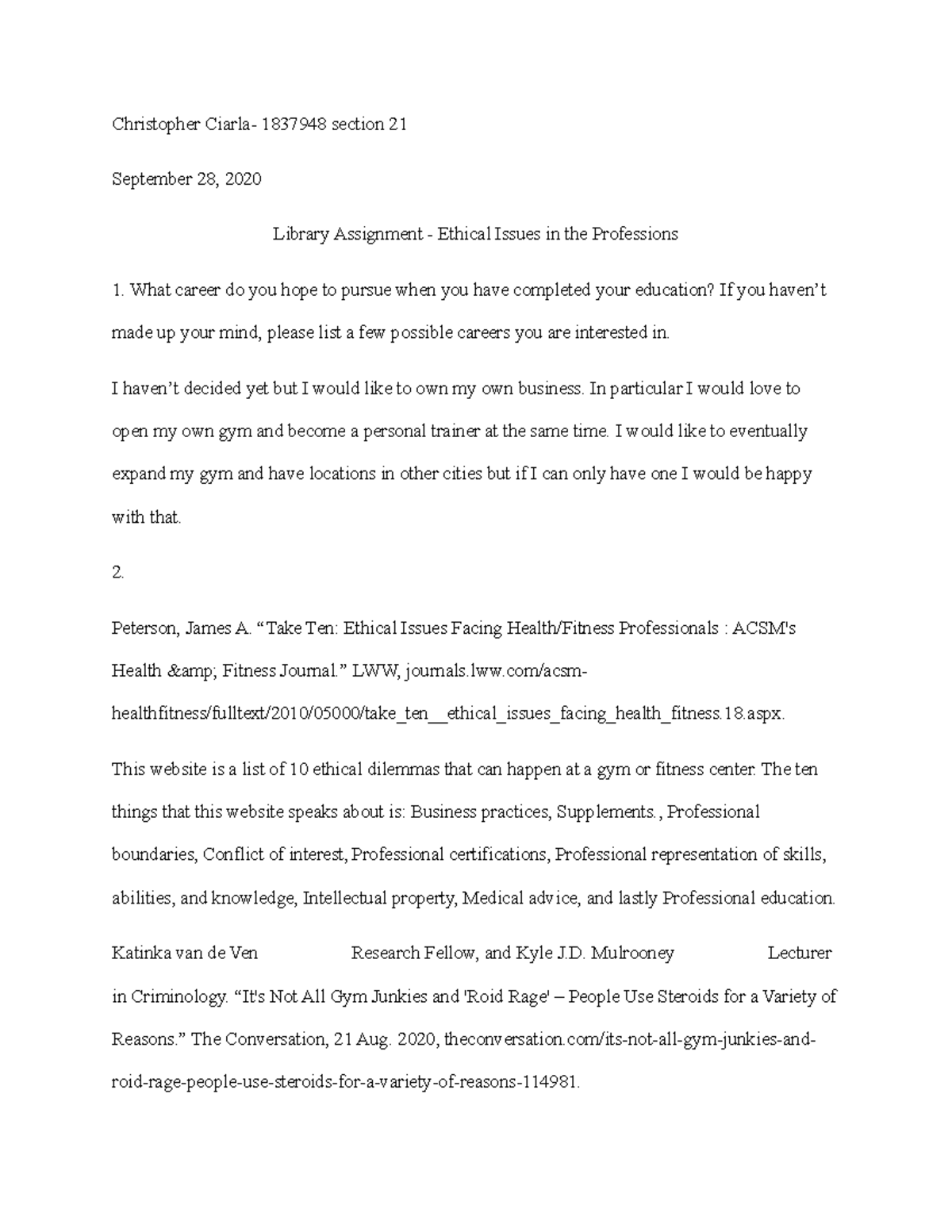 Ethics In Gym Lecture Notes 10 Christopher Ciarla 1837948 Section ethics-in-gym-lecture-notes-10-christopher-ciarla-1837948-section