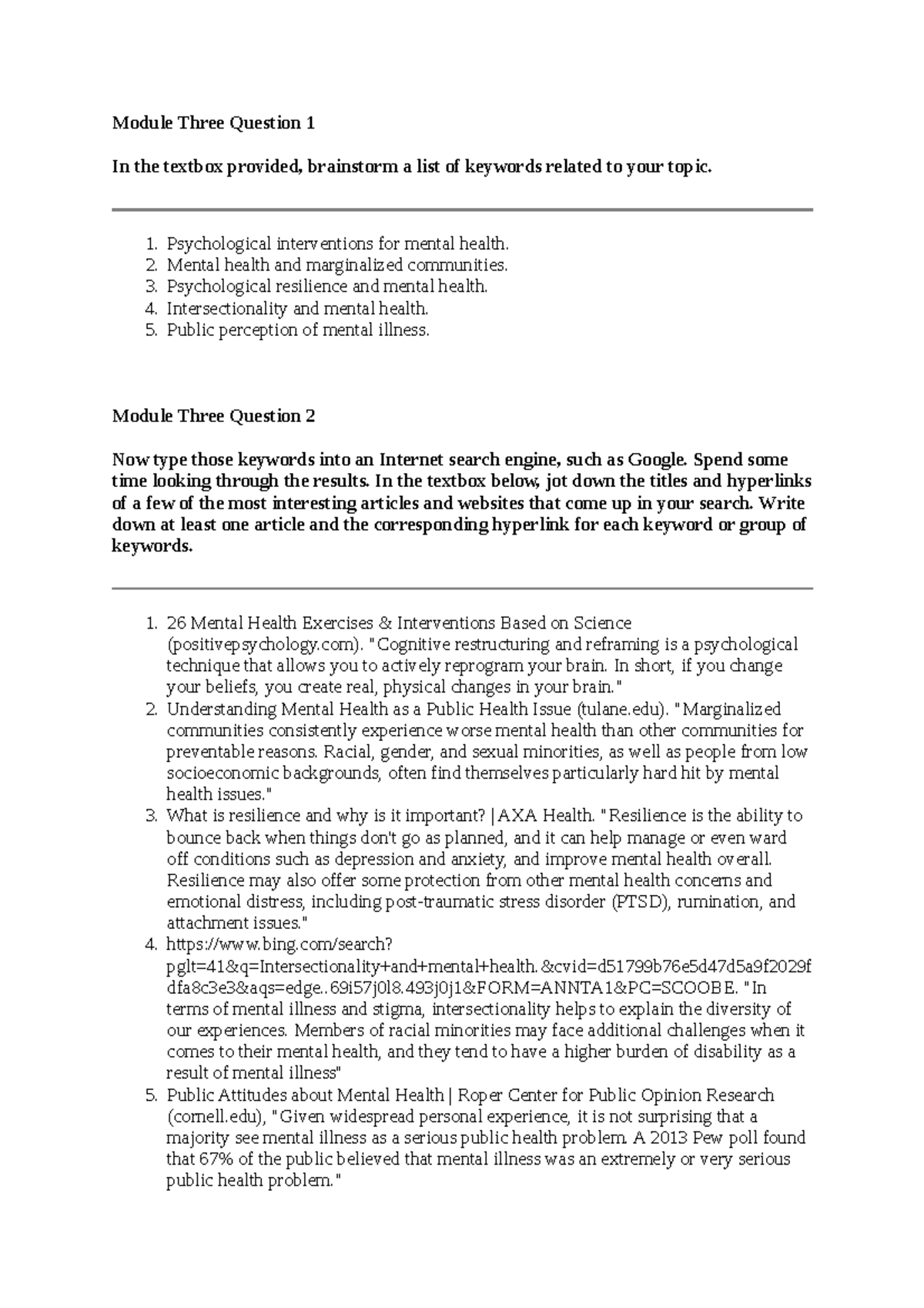 Module 3 1 Short Answer Module Three Question 1 In The Textbox Provided Brainstorm A List Of