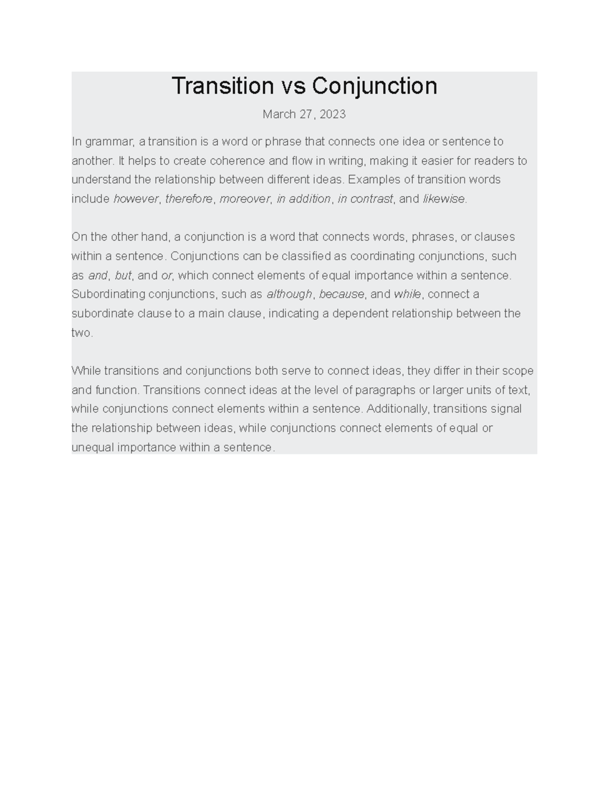 Transition vs Conjunction - Transition vs Conjunction March 27, 2023 In ...