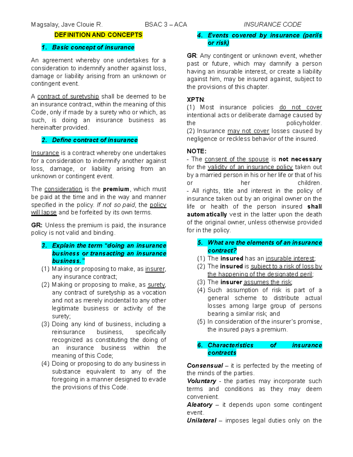 Magsalay Insurance Code - DEFINITION AND CONCEPTS Basic concept of ...