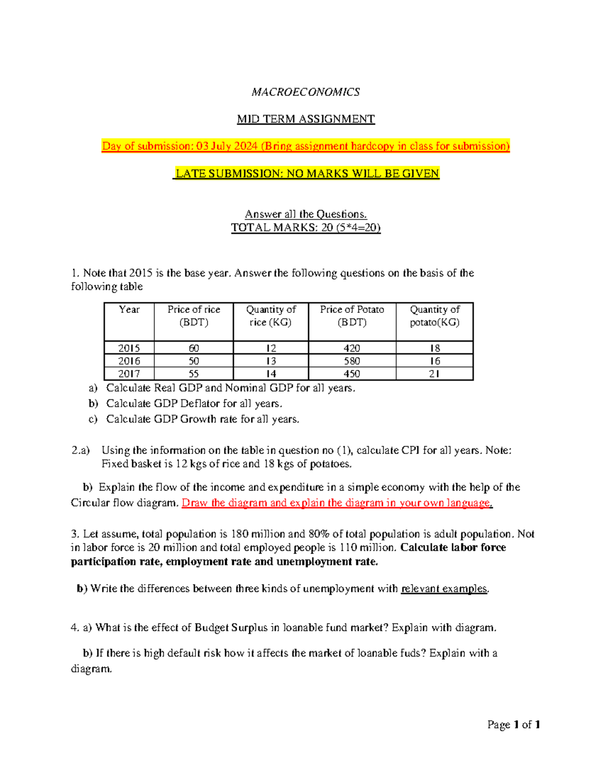Midterm Assignment - hguyg - Page 1 of 1 MACROECONOMICS MID TERM ASSIGNMENT Day of submission ...