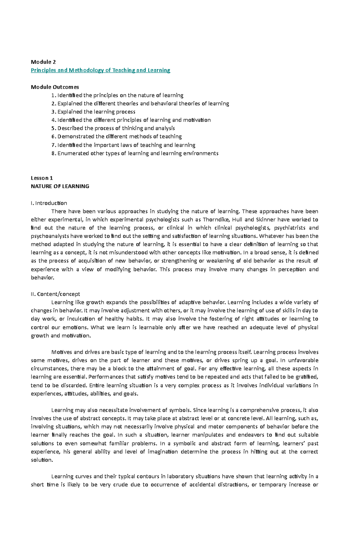 Principles and Methodology of Teaching and Learning - Identified the ...