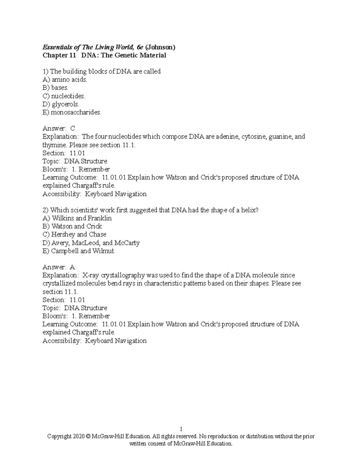Johnson 6e Chapter 11 TB Answer Key - Essentials of The Living World ...