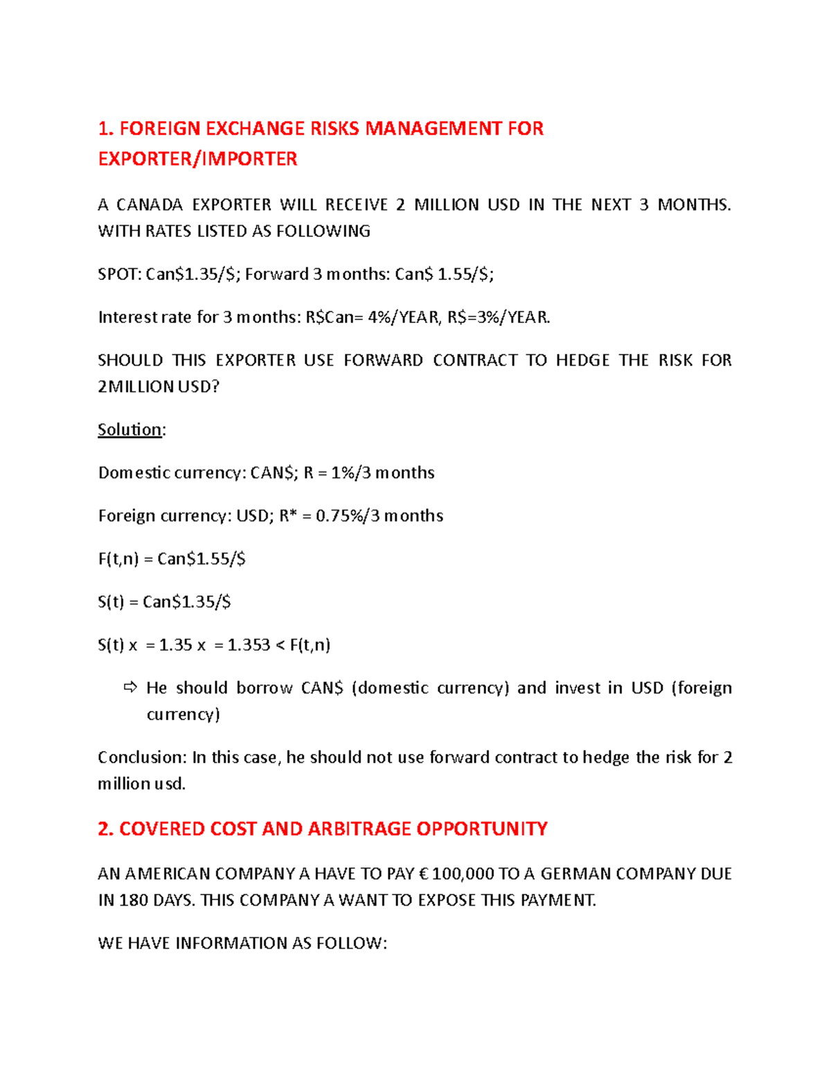 Quiz 1 - Idkm - 1. FOREIGN EXCHANGE RISKS MANAGEMENT FOR EXPORTER ...