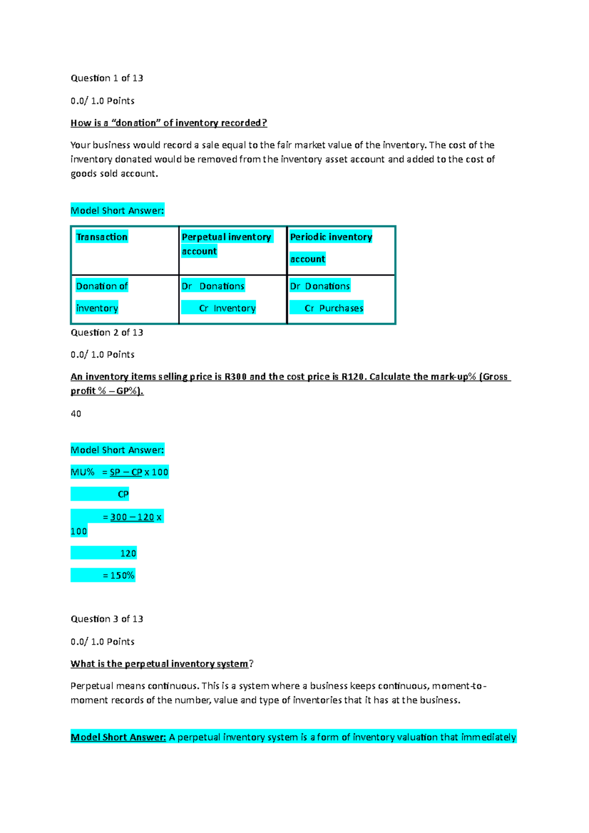 LU 3 - Inventory - Questions and Answers. - Question 1 of 13 0/ 1 ...