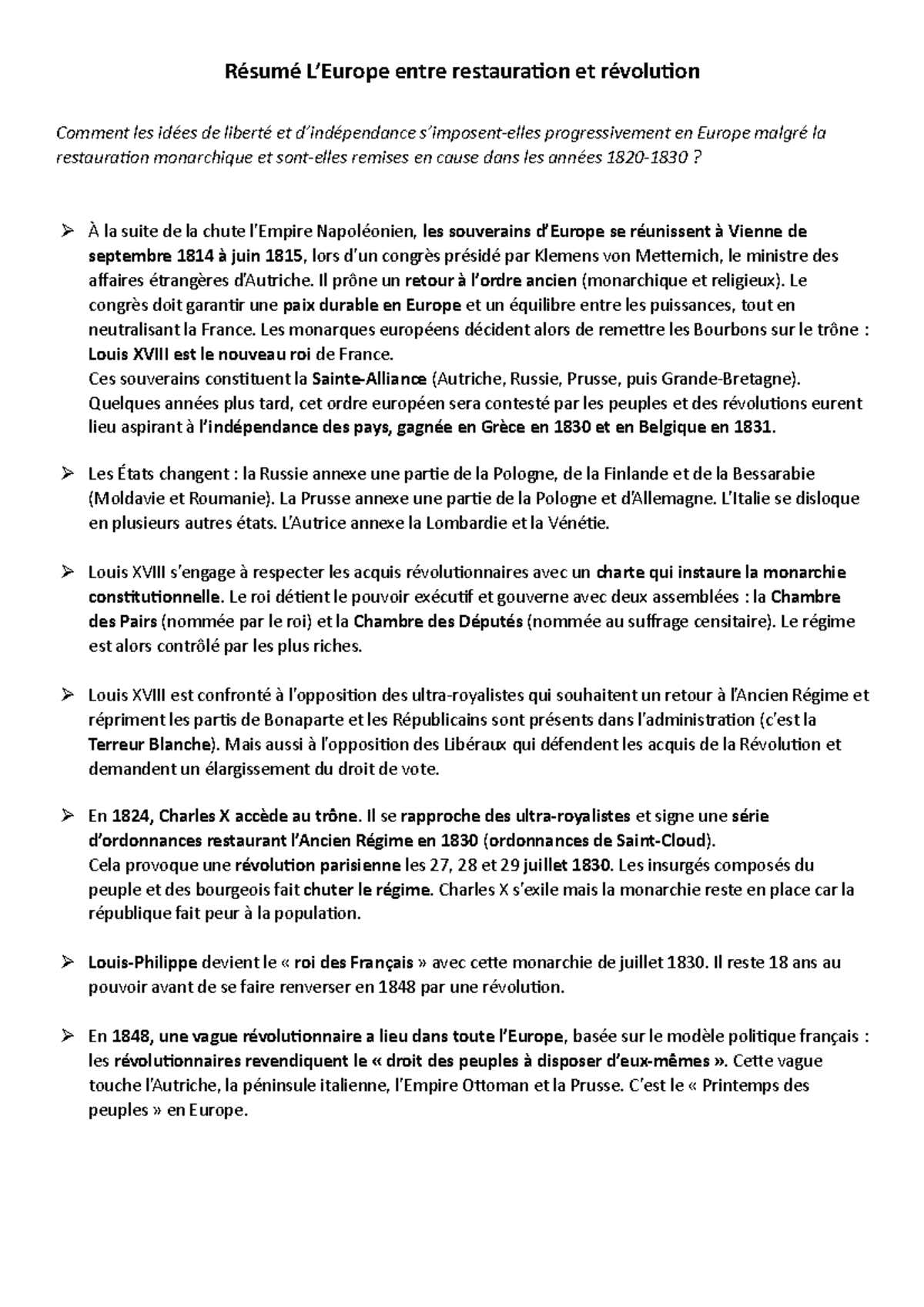 Résumé 2 - Résumé L’Europe entre restauration et révolution Comment les ...