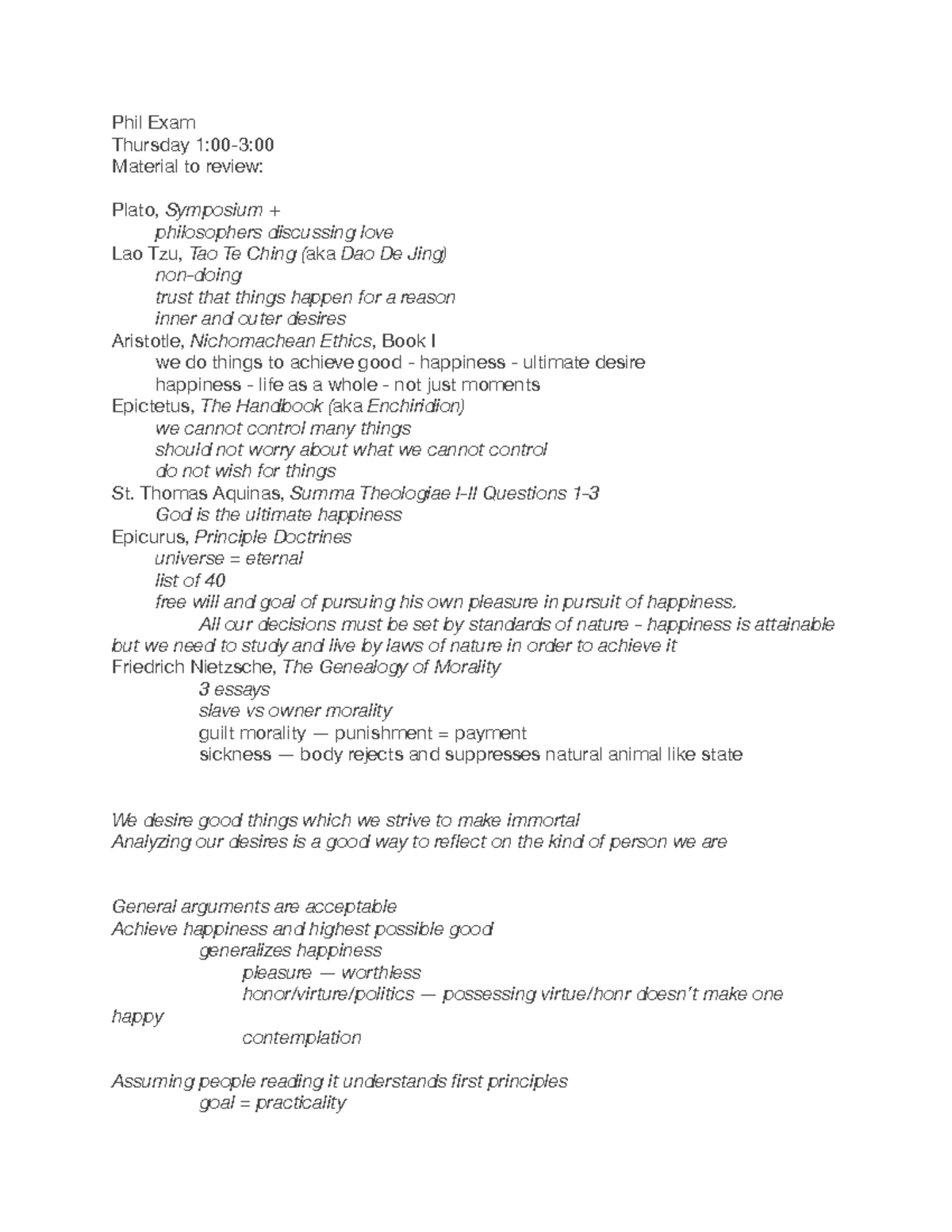 Philosophy Final Exam Notes - Phil Exam Thursday Material to review ...