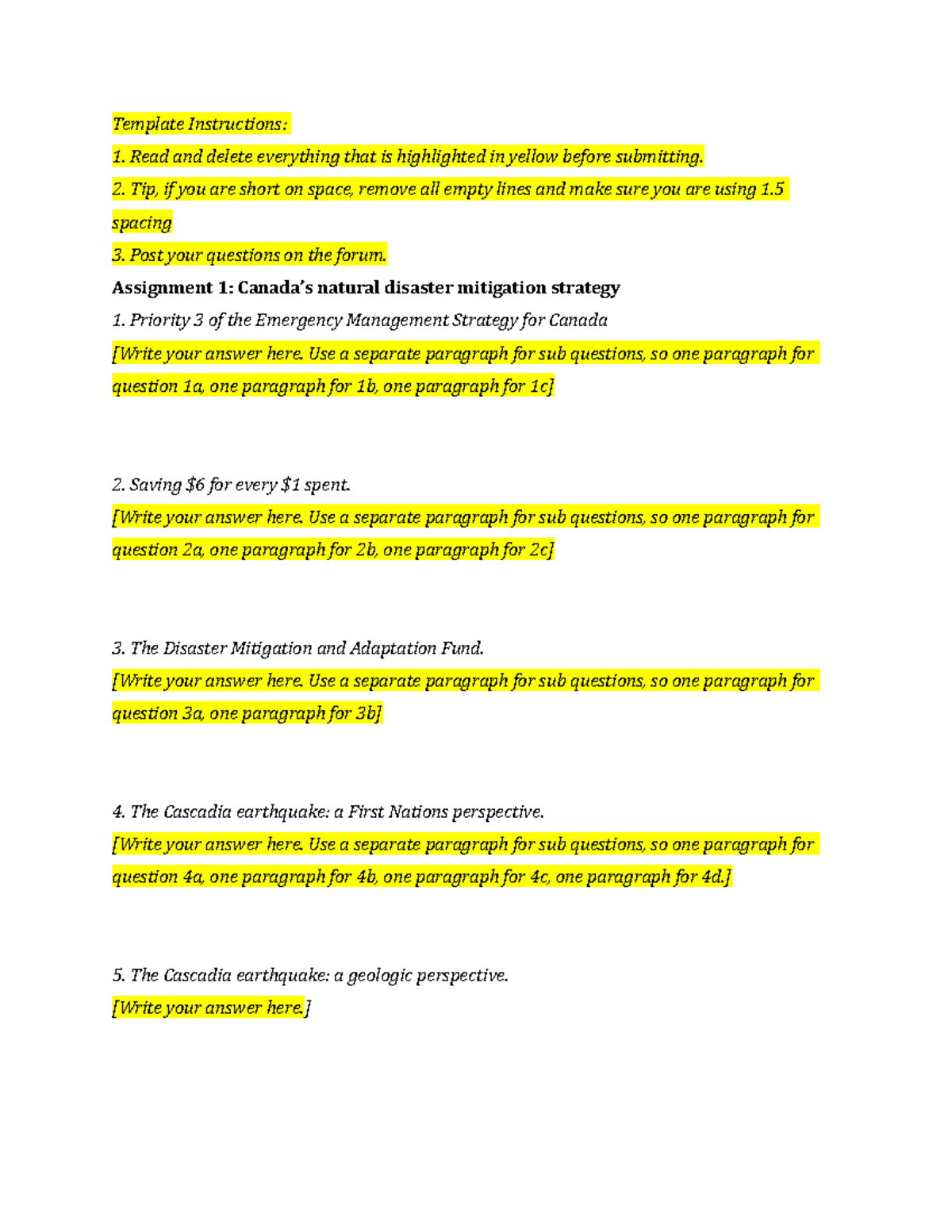 Assignment 1 template natural disasters - Template Instructions: Read ...