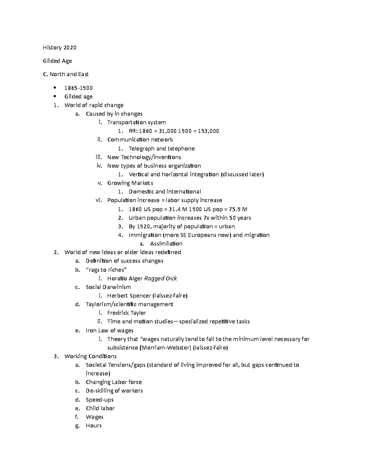 Gilded Age NE - Notes - History 2020 Gilded Age C. North and East 1865 ...