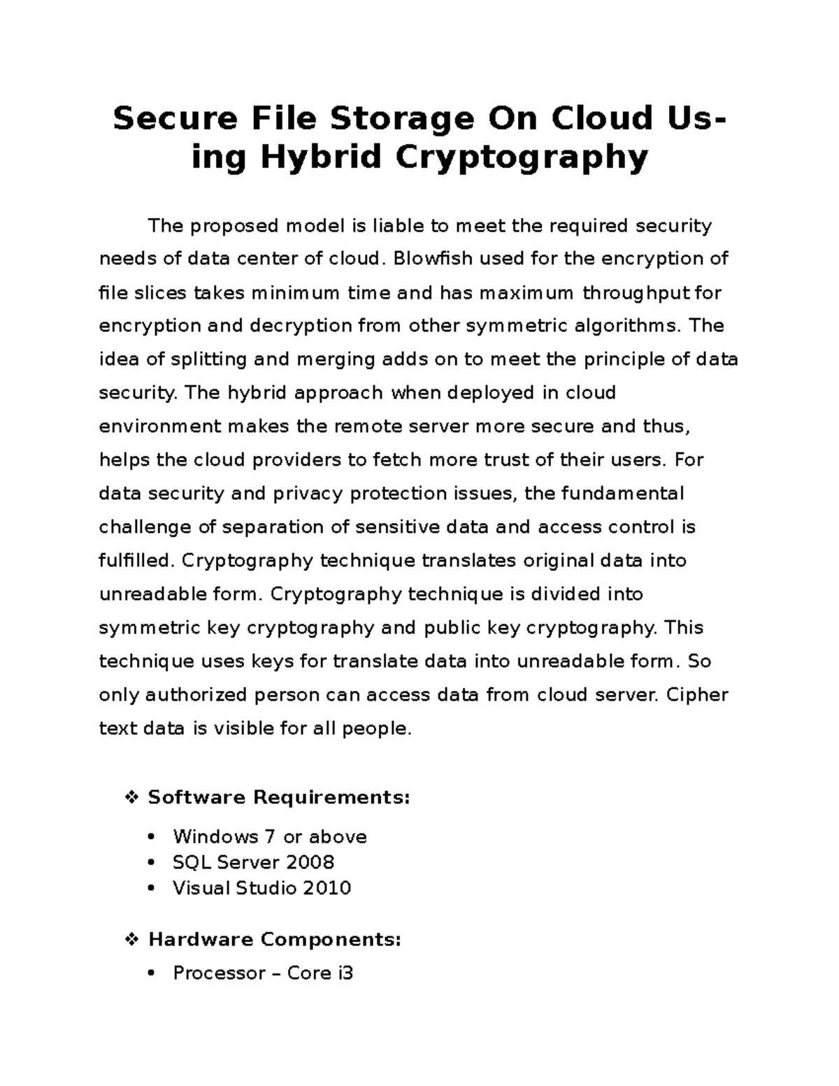 Secure File Storage On Cloud Using Hybrid Cryptography - Blowfish used for the encryption of ...