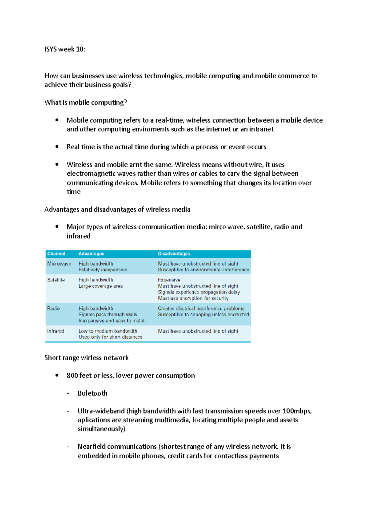 ISYS lecture notes - ISYS week 10: How can businesses use wireless ...