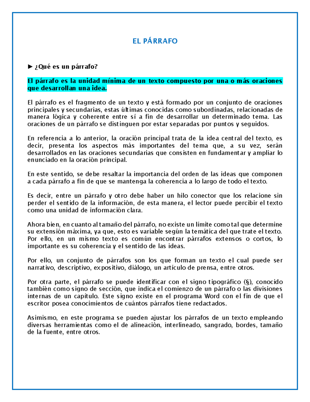 El parrafo - EL PÁRRAFO ¿Qué es un párrafo? El párrafo es la unidad ...