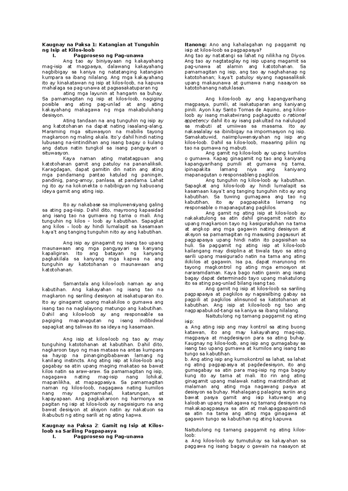 Esp7 - assignment - Kaugnay na Paksa 1: Katangian at Tunguhin ng Isip ...