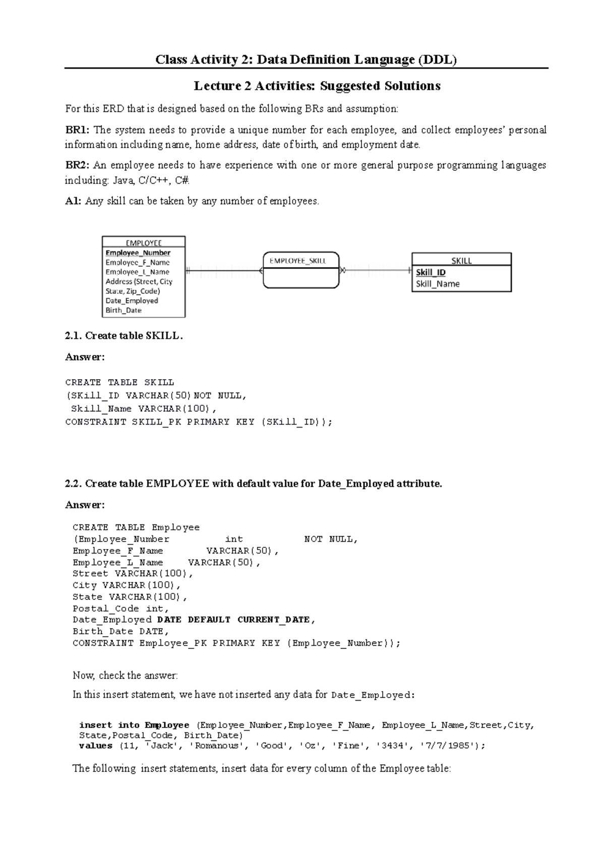 Solution-Class Activity 2 DDL - Class Activity 2: Data Definition ...