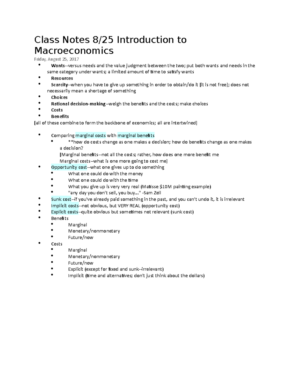 Class Notes 1 - Stephen Buckles - Class Notes 8/25 Introduction to ...