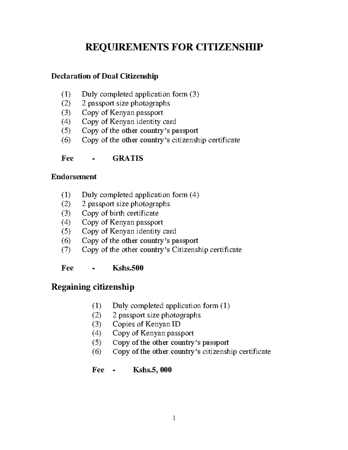 Citizenship Checklist - REQUIREMENTS FOR CITIZENSHIP Declaration of ...