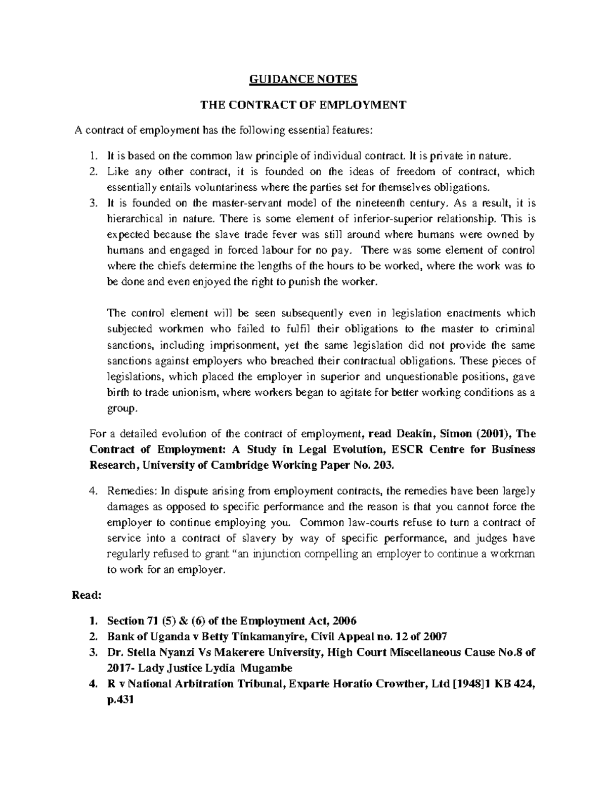 Contract OF Employment Guidance Notes - GUIDANCE NOTES THE CONTRACT OF ...