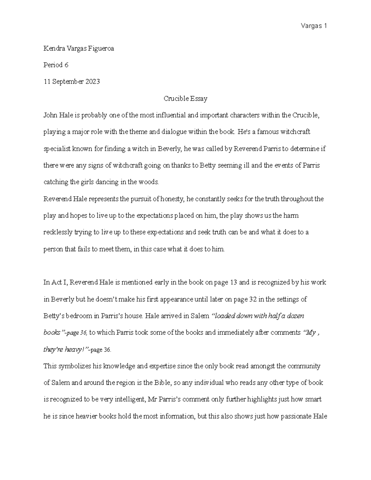 Crucible Character Analysis Essay - Kendra Vargas Figueroa Period 6 11 ...