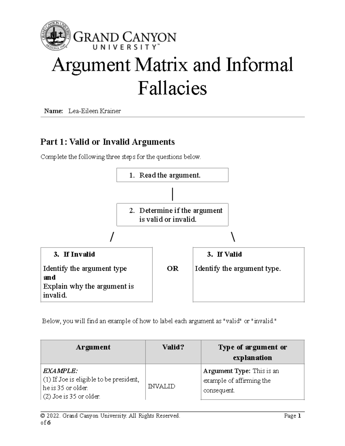 Argument Matrix Informal Fallacies Sp22 - Lea Krainer - Argument Matrix ...
