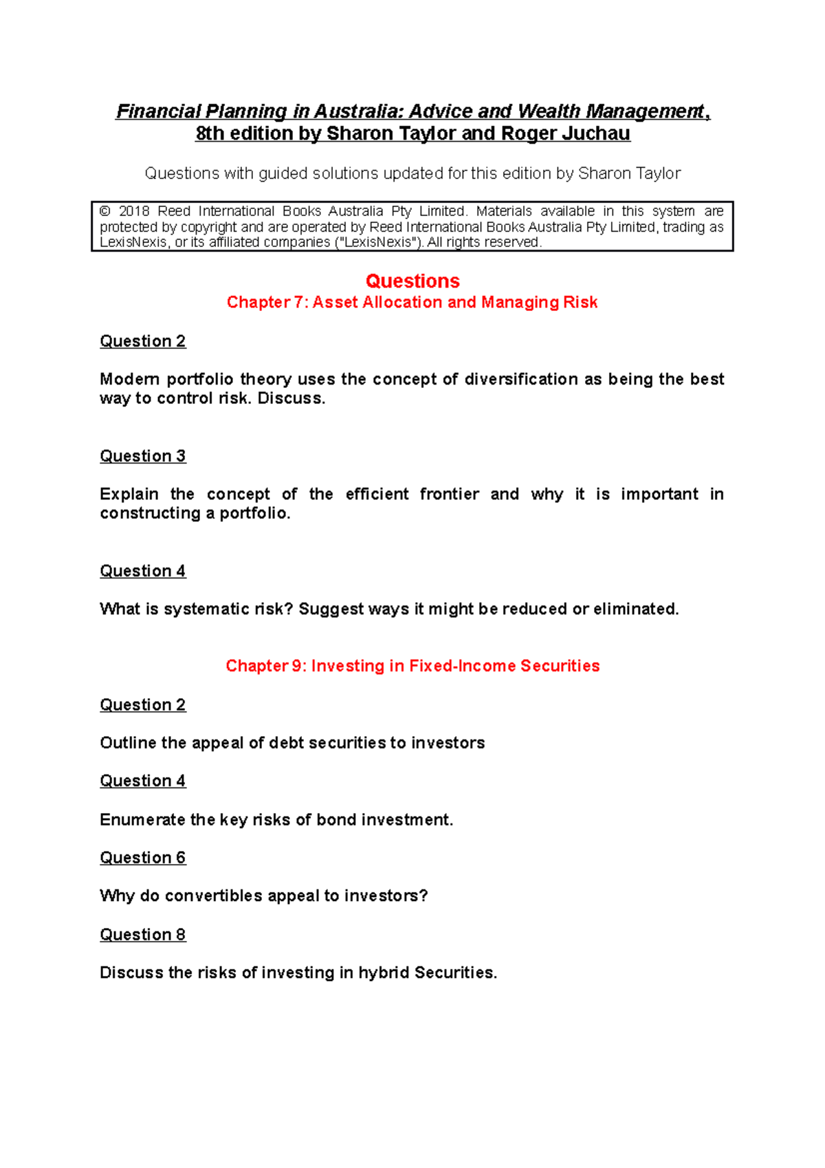 Tutorial Questions for Module 5 Asset Allocation Edited - Financial ...