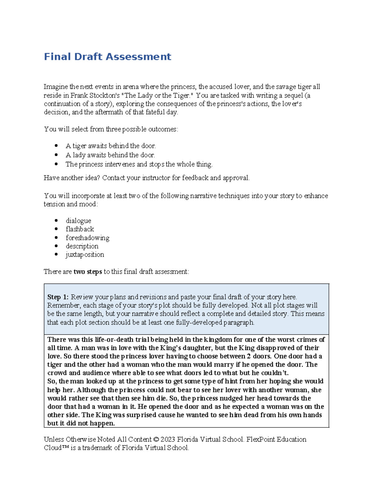 06 05 final draft - assignment - Final Draft Assessment Imagine the next events in arena where ...