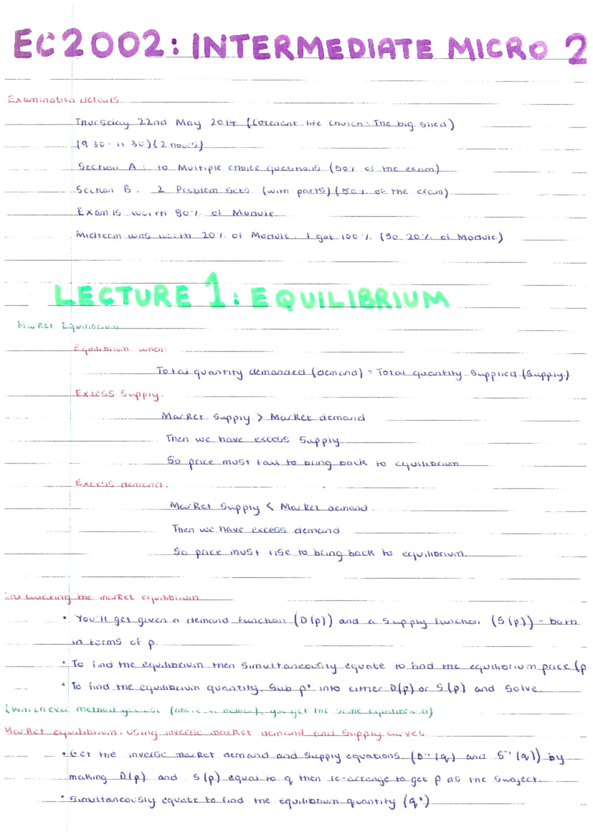 Ec2002 Intermediate Micro 2 Notes - EC2002 - Studocu