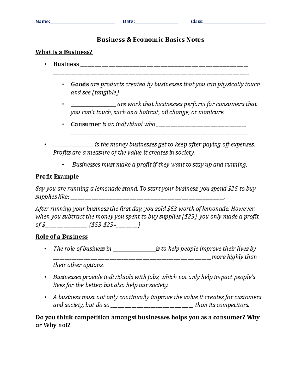 Business Economic Notes for GC - Business & Economic Basics Notes What ...