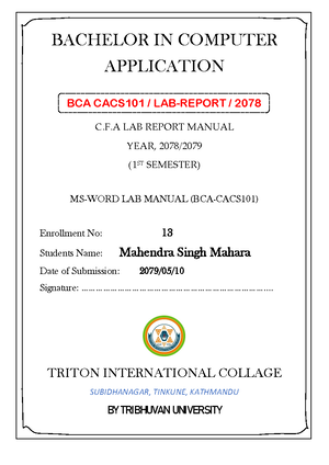 CFA - CFA Lab Work - i Tribhuvan University Faculty of Humanities and ...