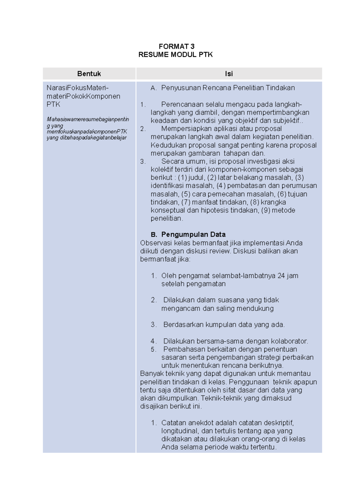 PTK KB 2 - Contoh PTK KB 2 - FORMAT 3 RESUME MODUL PTK Bentuk Isi NarasiFokusMateri- - Studocu