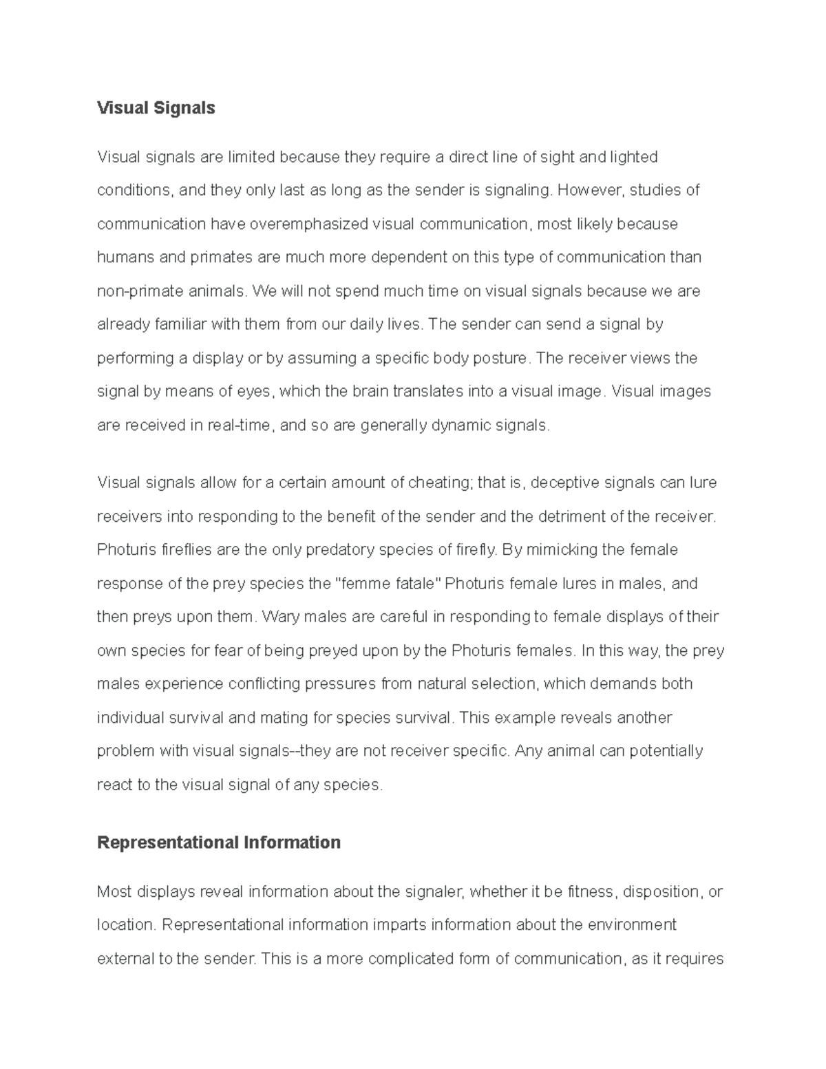 Visual Signals - animal behaviors - Visual Signals Visual signals are ...