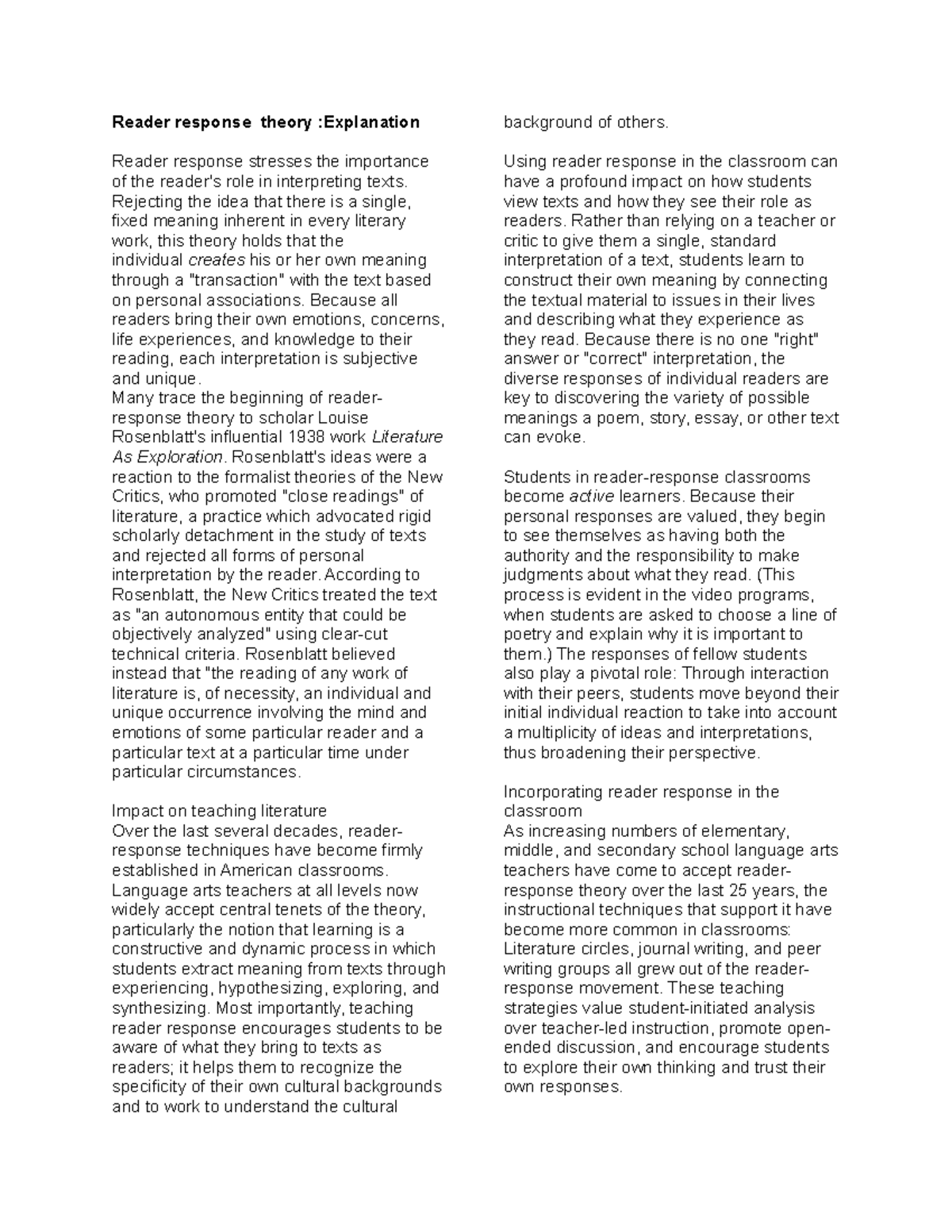 Reader-Response- Explanation, Introduction, Buzzwords - Reader response ...