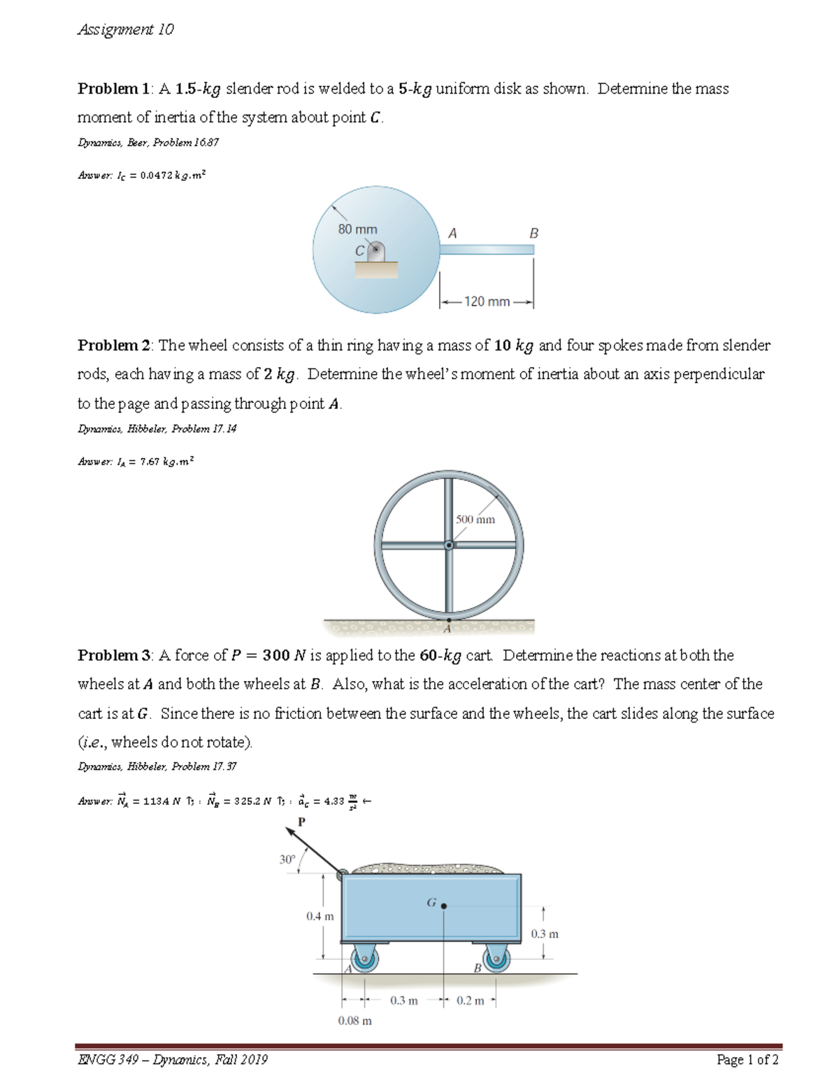 Assignment 10 - Warning: TT: undefined function: 32 Assignment 10 ENGG 349 – Dynamics, Fall 2019 ...