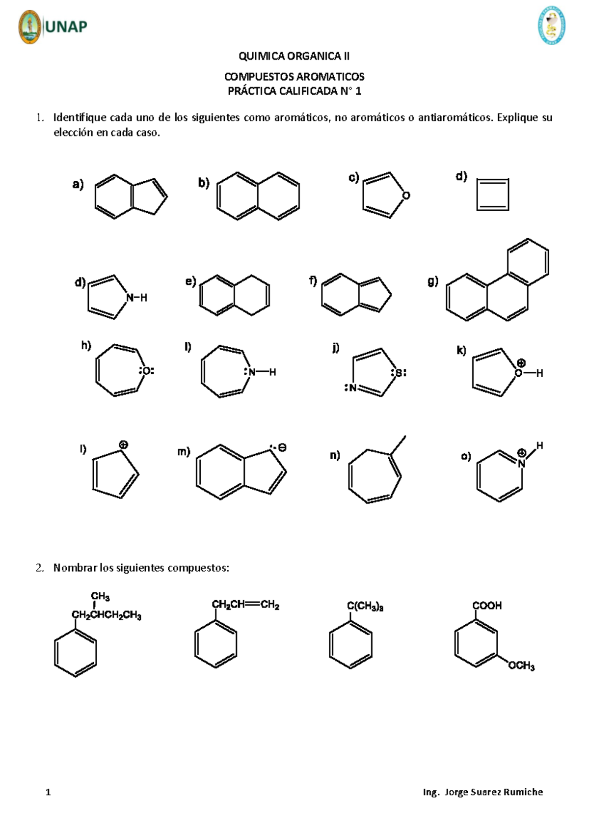 Practica Calificada N° 1 Aromaticos - QUIMICA ORGANICA II COMPUESTOS ...