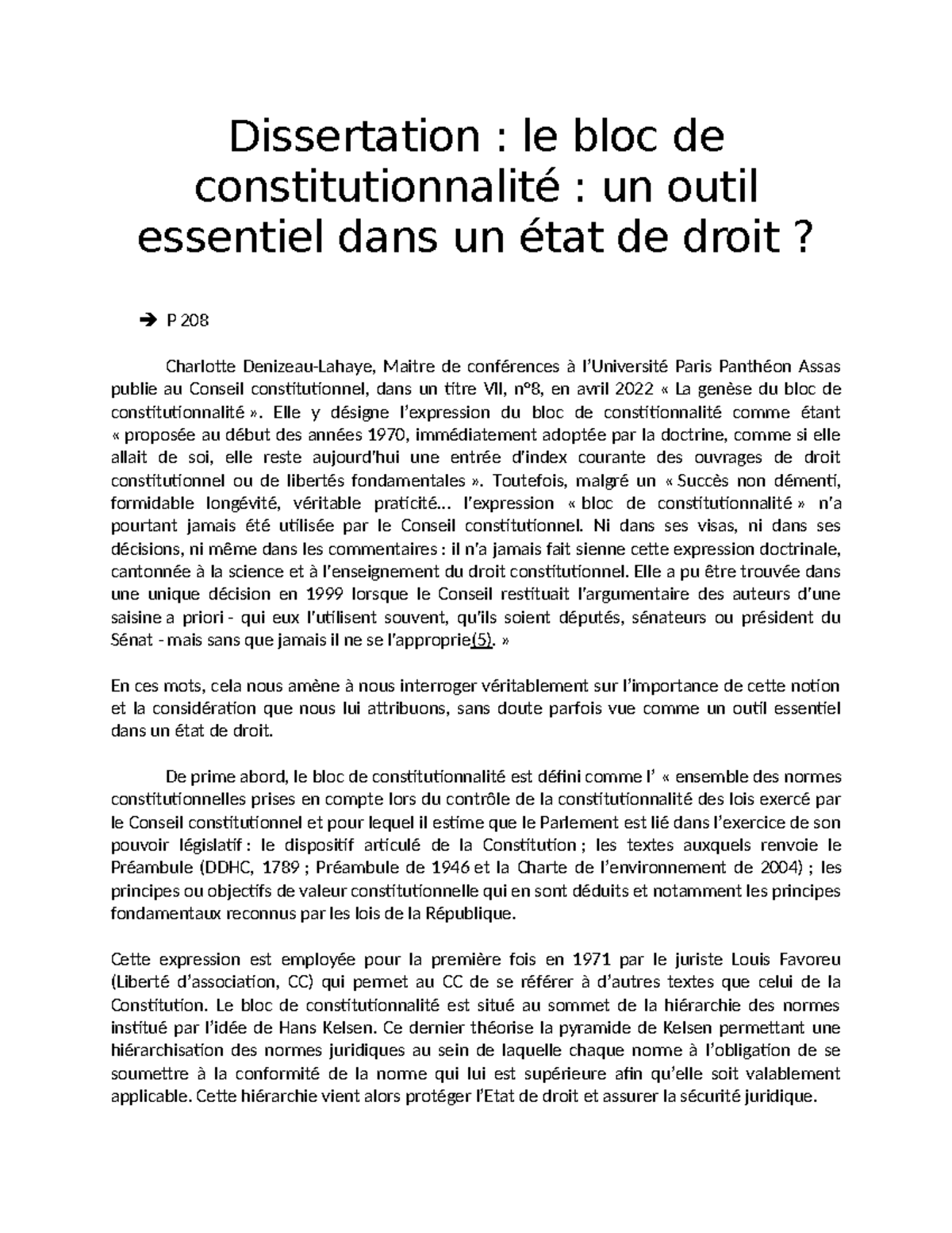 TD1 DLF - Dissertation : le bloc de constitutionnalité : un outil essentiel dans un état de ...
