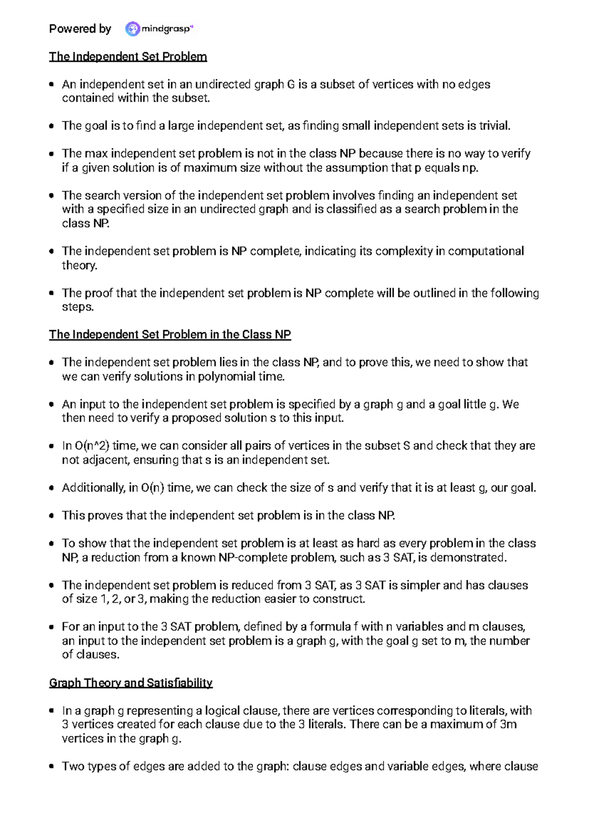 NP3 Smart Notes - The Independent Set Problem An independent set in an ...