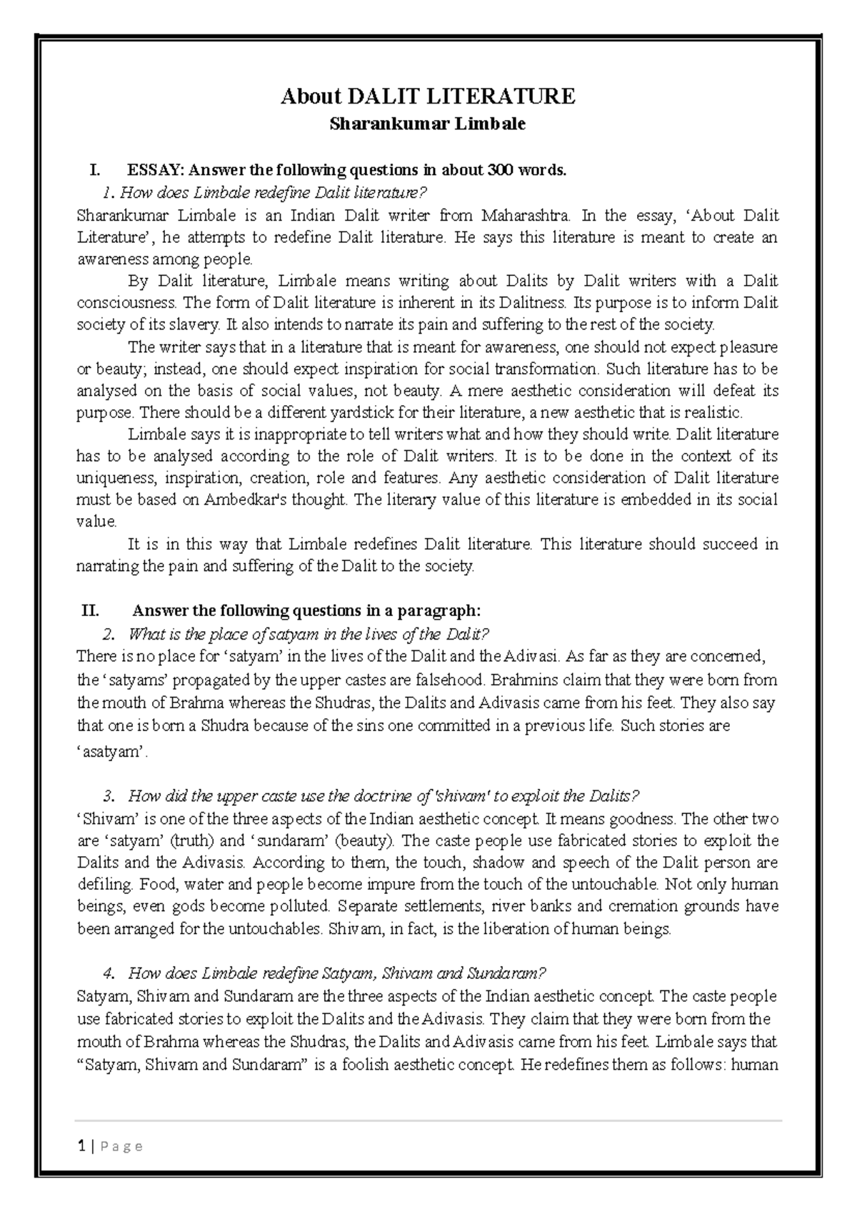 About Dalit Literature Notes - About DALIT LITERATURE Sharankumar ...