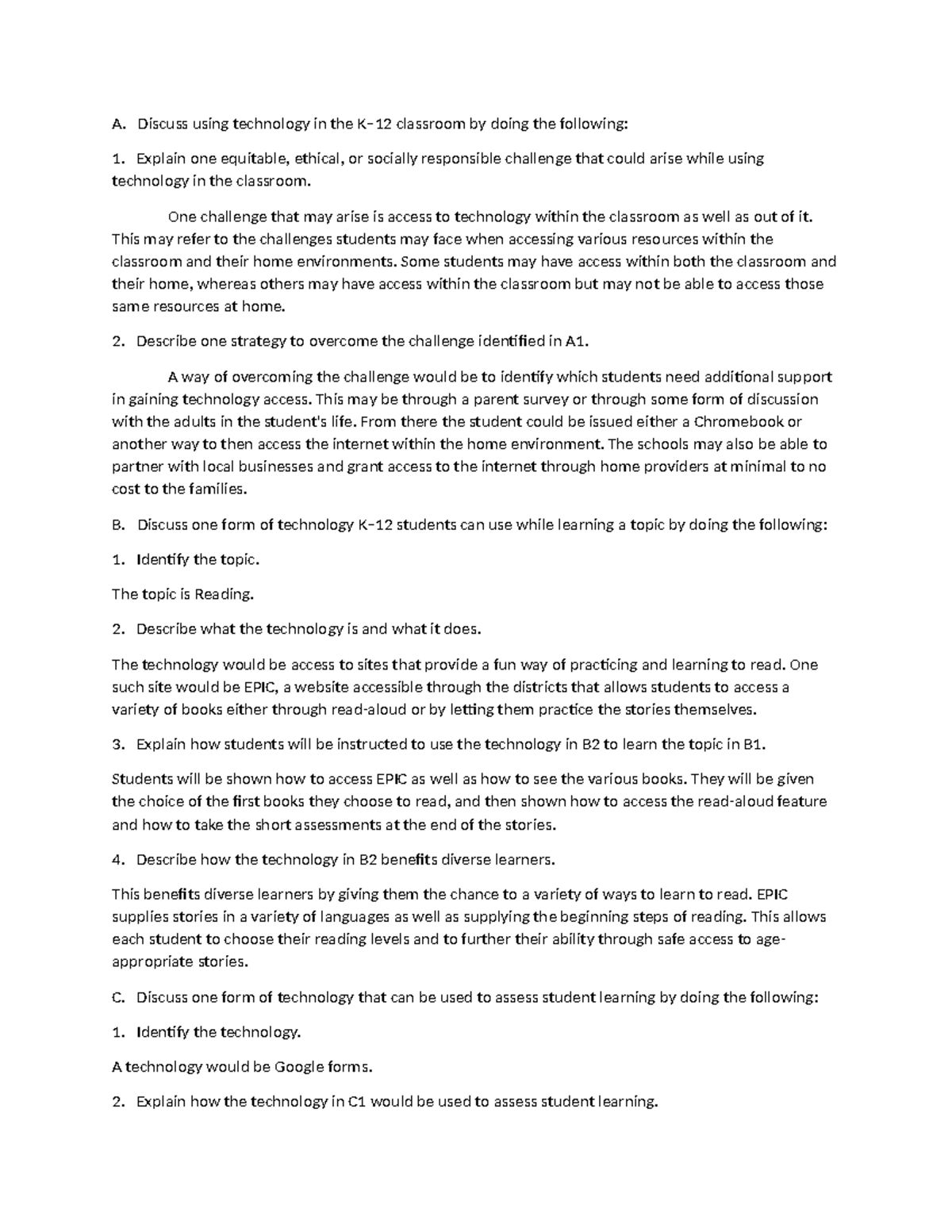 Task 1 D092 - A. Discuss using technology in the K–12 classroom by ...