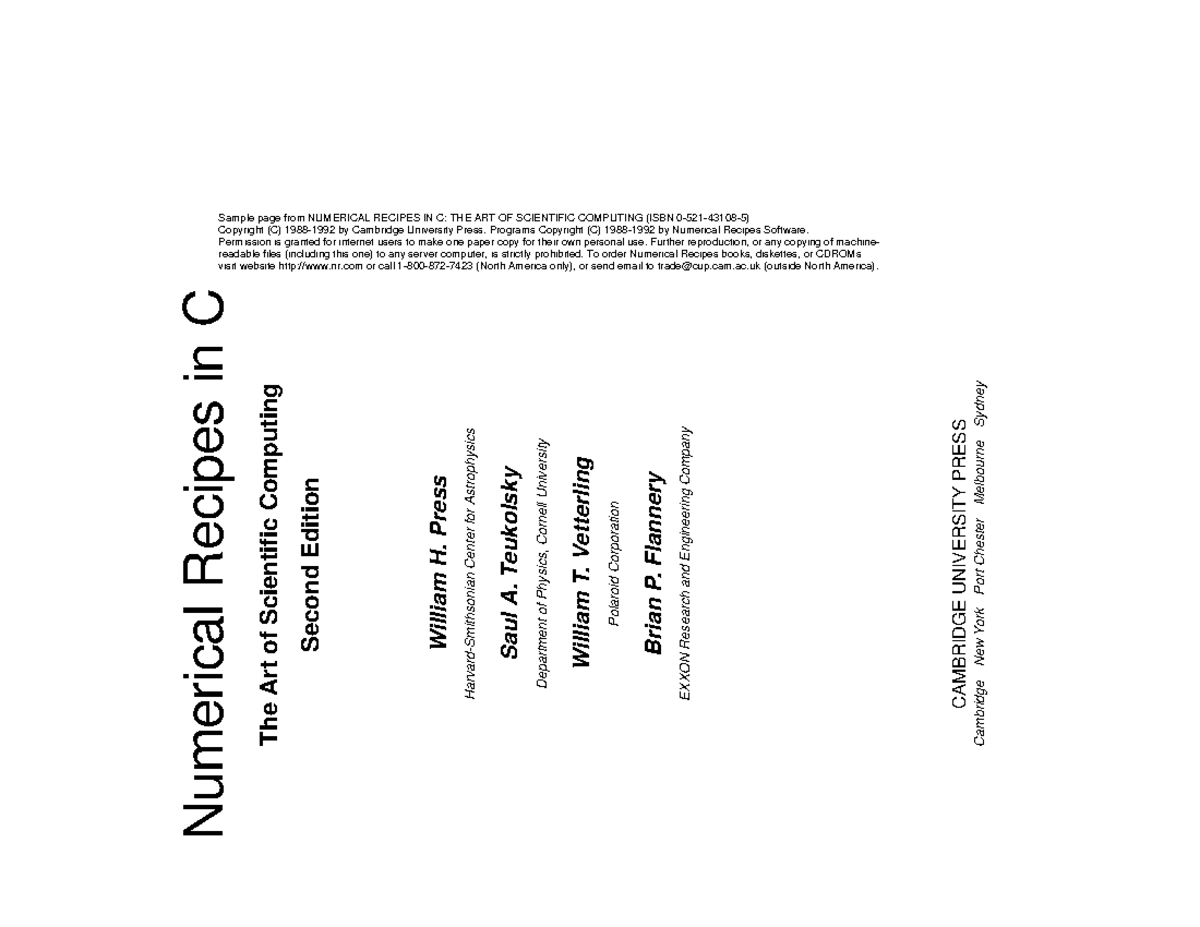 Numerical Recipes in C The Art of Scient - Numerical Recipes in C visit ...