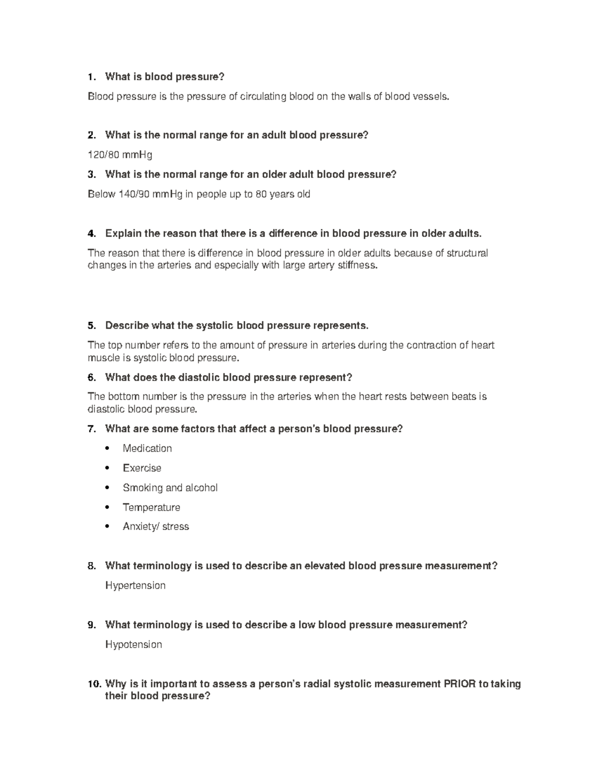 Worksheet 6 - What is blood pressure? Blood pressure is the pressure of ...
