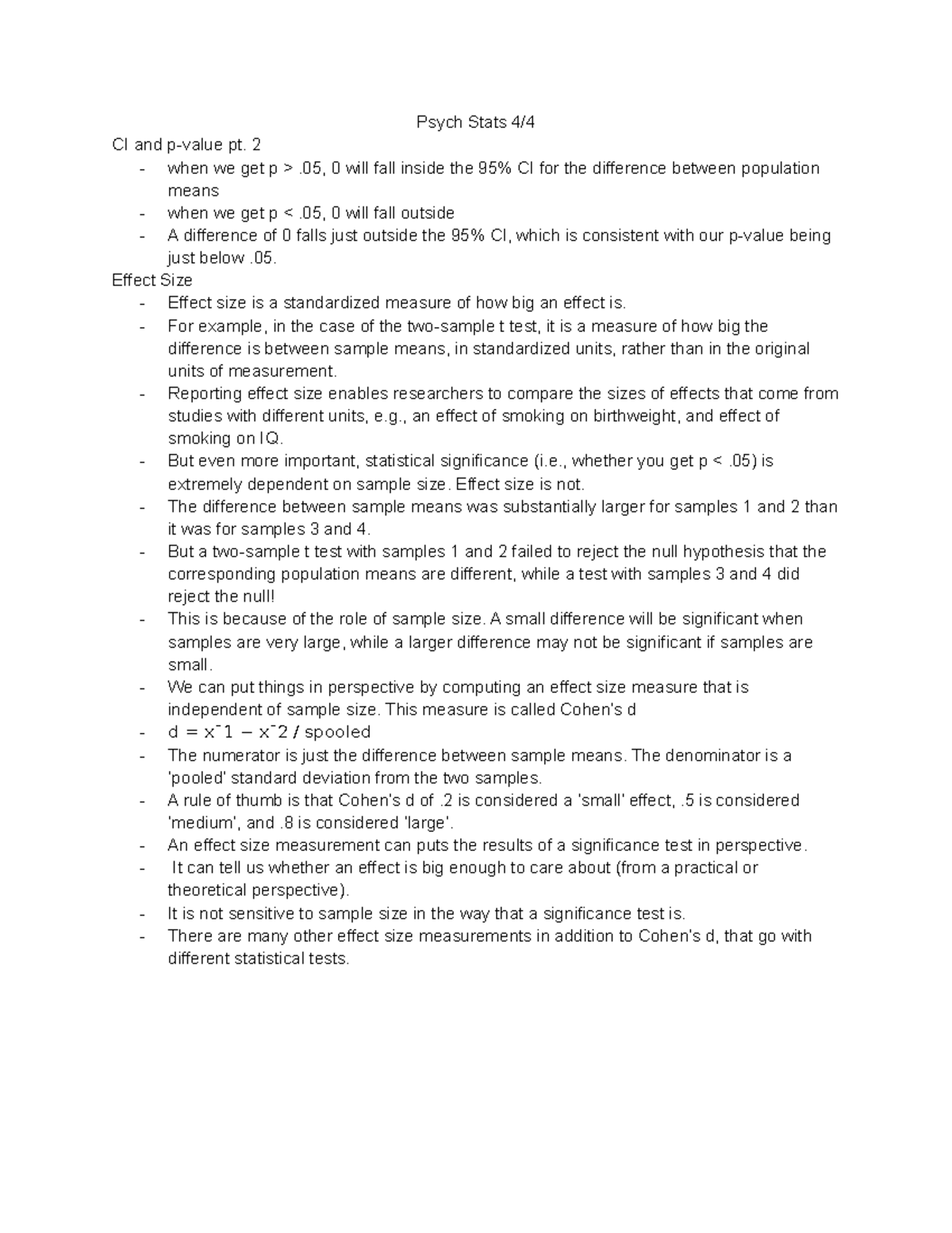 Psych Stats 4/4 - Psych Stats 4/ CI and p-value pt. 2 when we get p ...