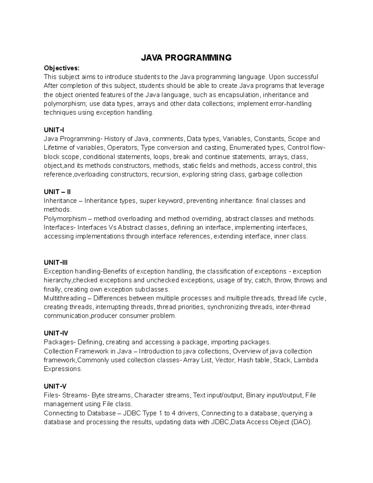 Java Programming Java Java Programming Objectives This Subject 9460